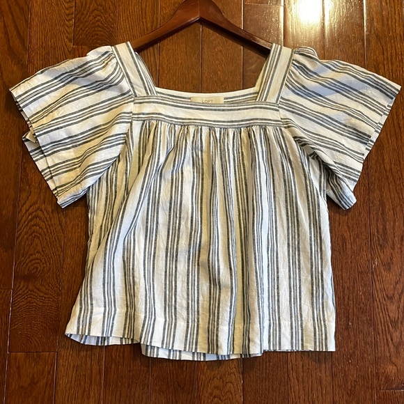 LOFT | Tops | Loft Small Square Neck Linen Top White And Grey Stripe ...